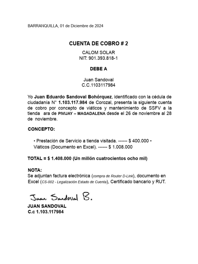 Cuenta de Cobro #2 | PDF