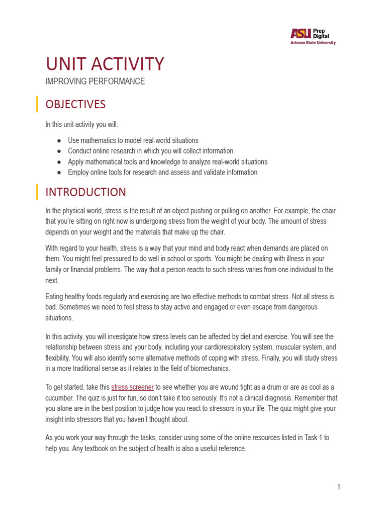 Zayd - PE - U2 - Unit Activity Improving Performance | PDF | Stress (Biology) | Pressure