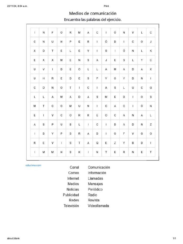 Sopa de Letras Medios de Comunicación | PDF