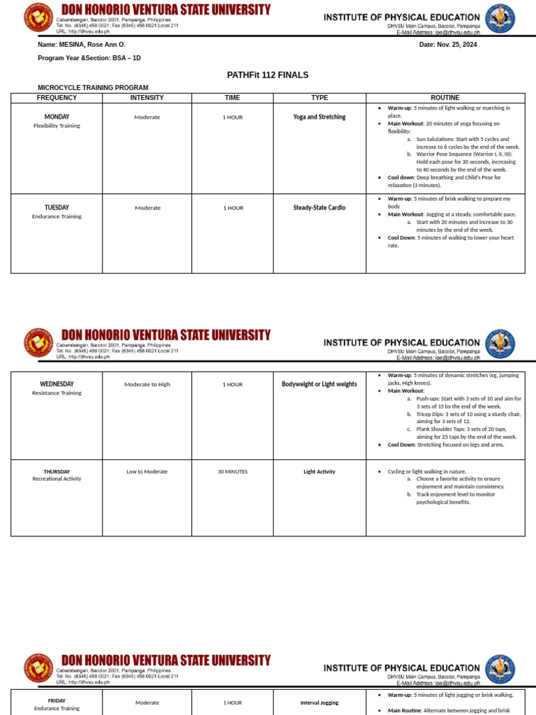 Microcycle Training Program | PDF | Physical Fitness | Physical Exercise