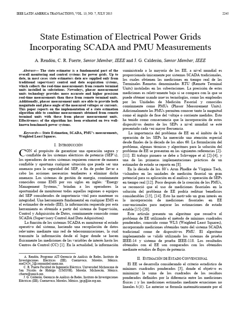 Scada And Pmu Measurements For Improving Power System State Estimation Pdf Scada Informática