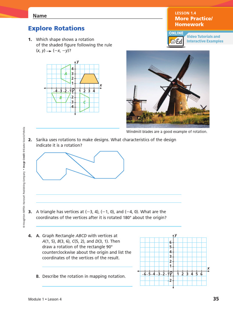 Lesson 1.4 - Homework HMH | PDF | Rectangle | Geometric Shapes