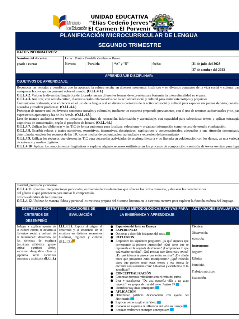 LL 9NO 2DO TRIME (1) (1) | PDF | Poesía | Evaluación
