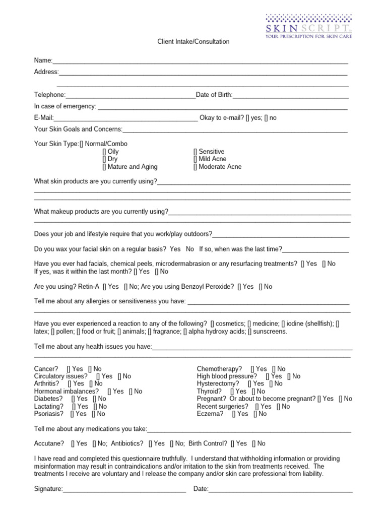 Intake Process Form | PDF | Medicine | Skin