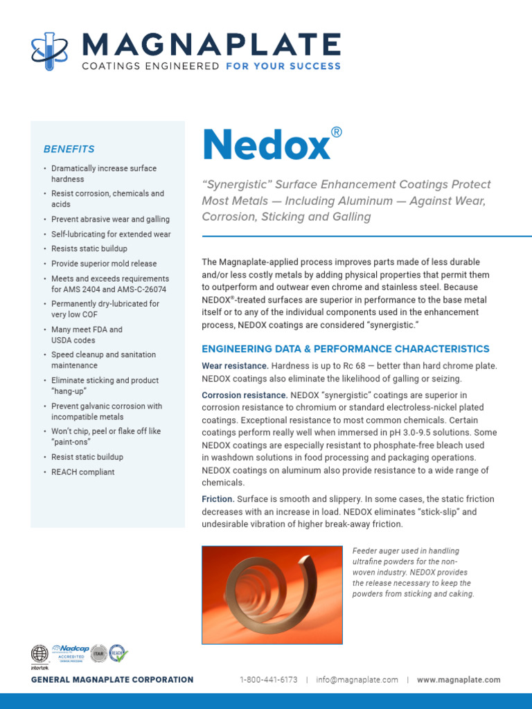 Magnaplate Brochure Nedox | PDF | Corrosion | Friction