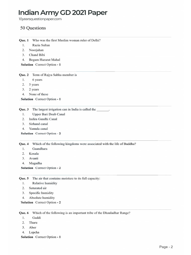 Indian Army GD 2021 Paper 50cddbe7 | PDF