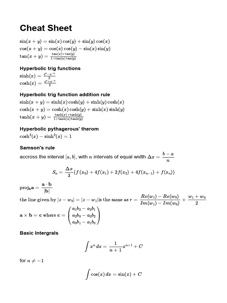 Cheat Sheet | PDF | Differential Calculus | Calculus