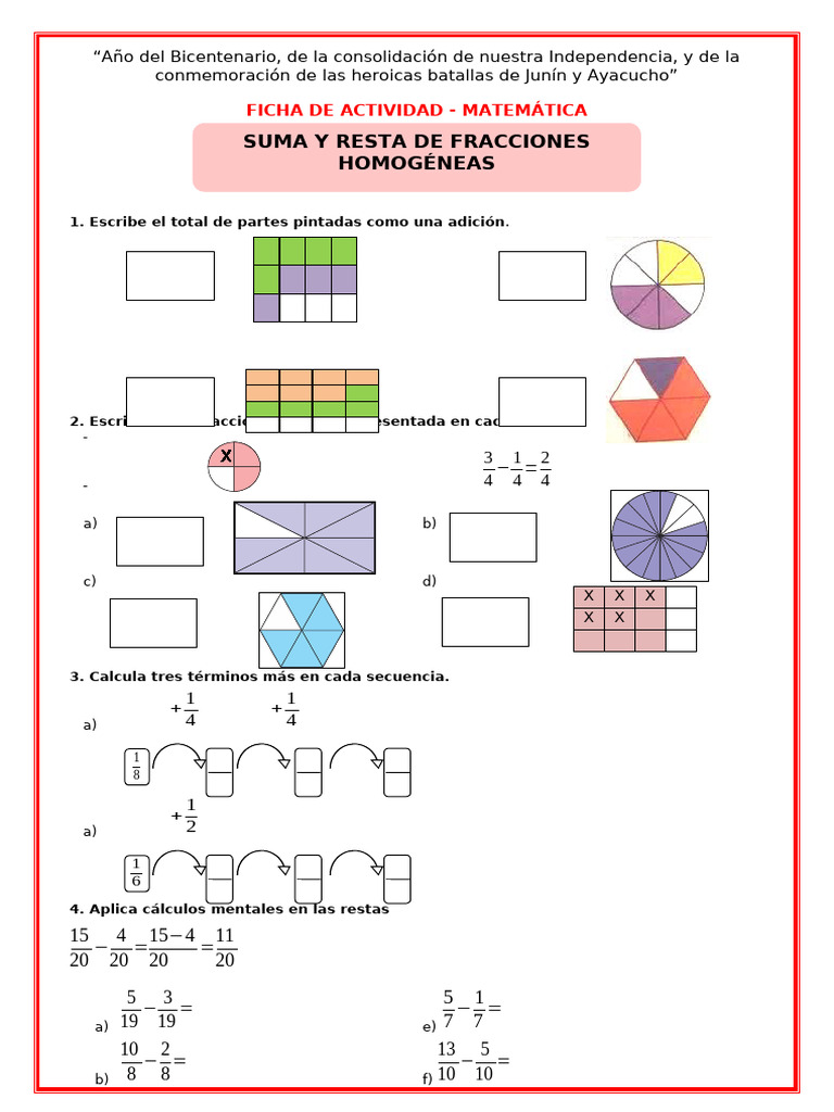 Suma y Resta de Fracciones Homogéneas | PDF | Sustracción | Matemáticas