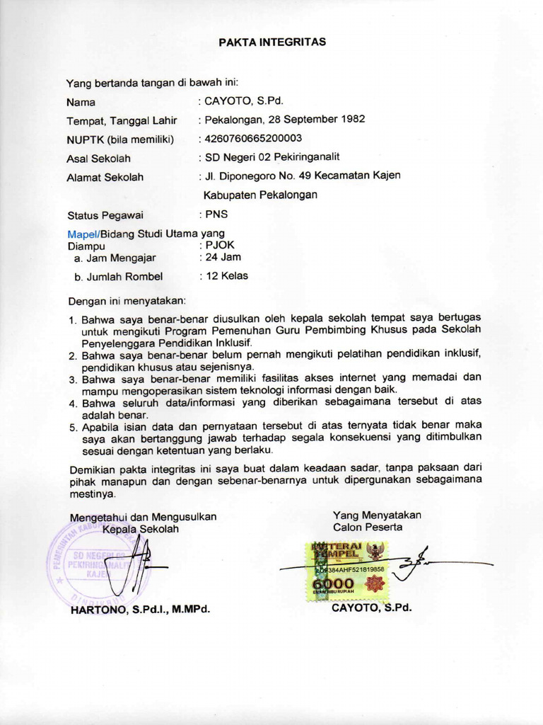 Pakta Integritas | PDF