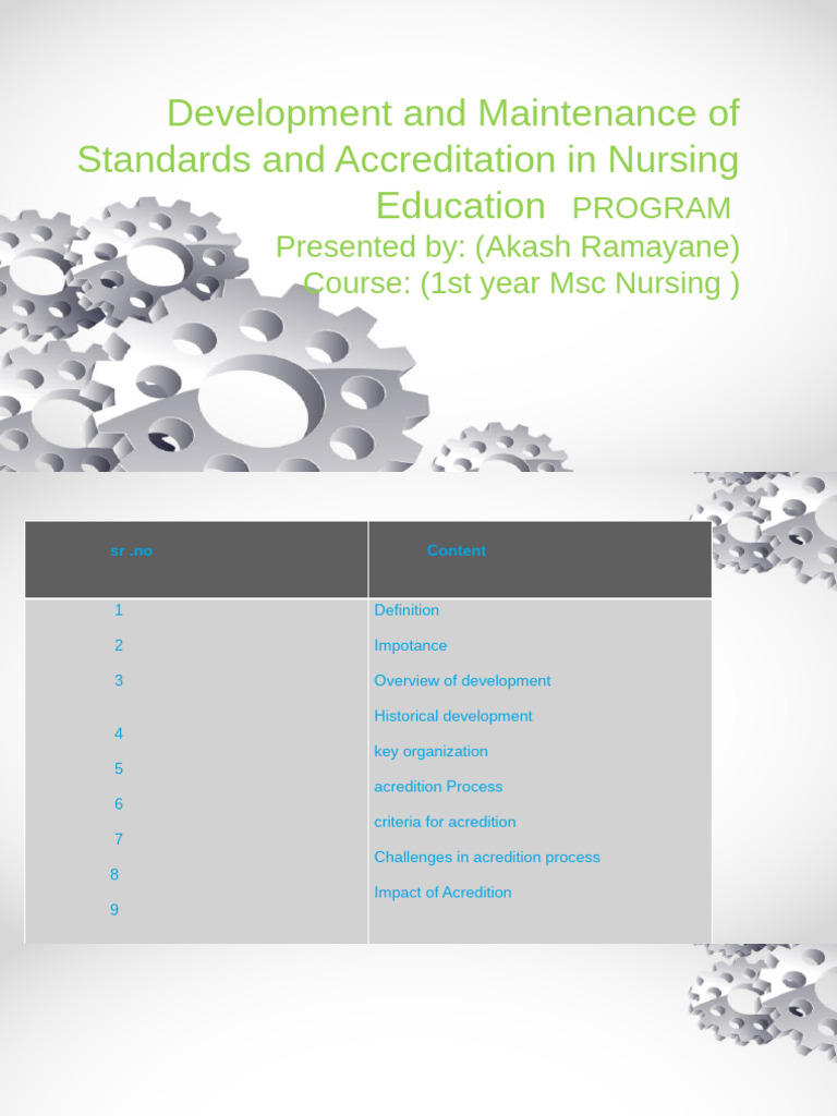 Nursing Standards and Accreditation Overview | PDF | Nursing | Evaluation