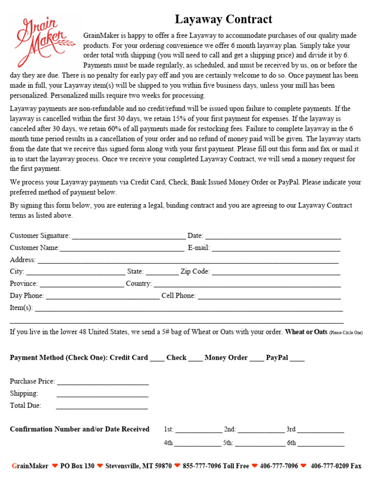 GM Layaway Form Oct2016 | PDF | Credit Card | Payments