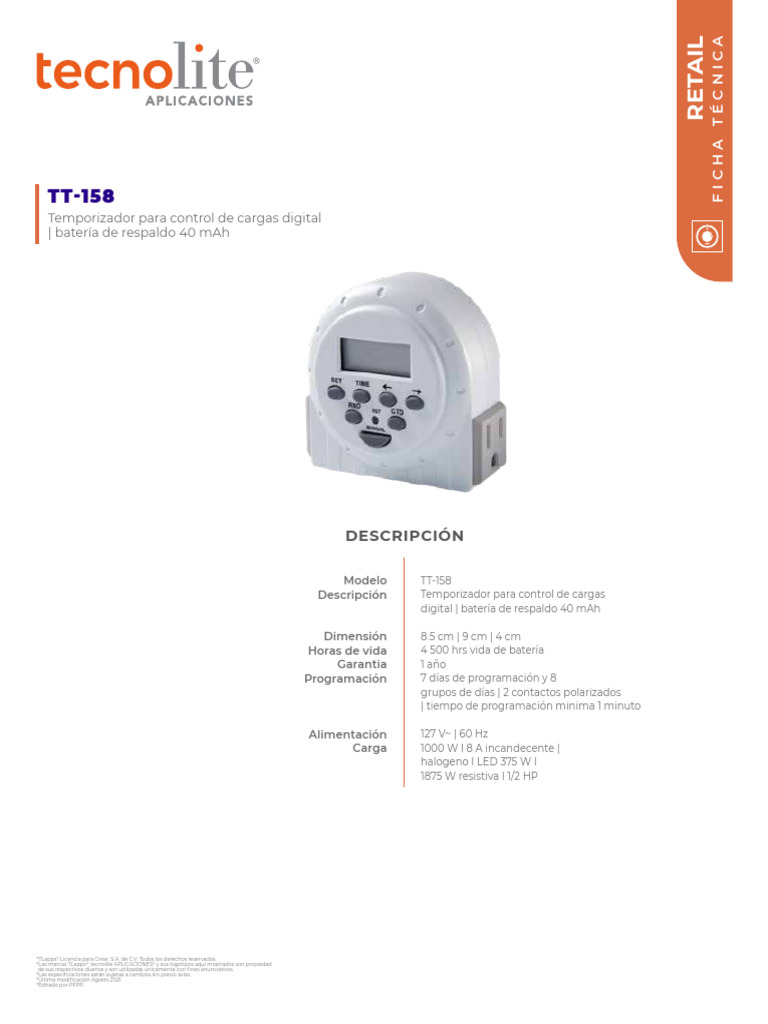 Ficha Tecnica TT 158 | PDF