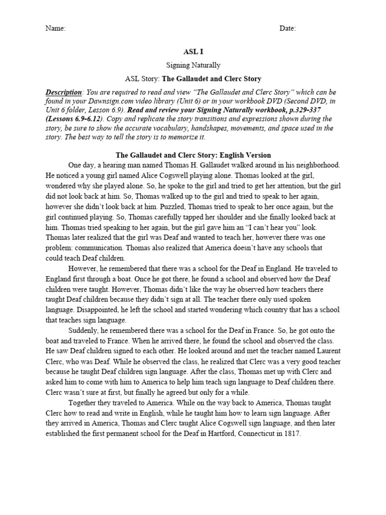 Gallaudet and Clerc ASL Story Guide | PDF | Sign Language | American ...