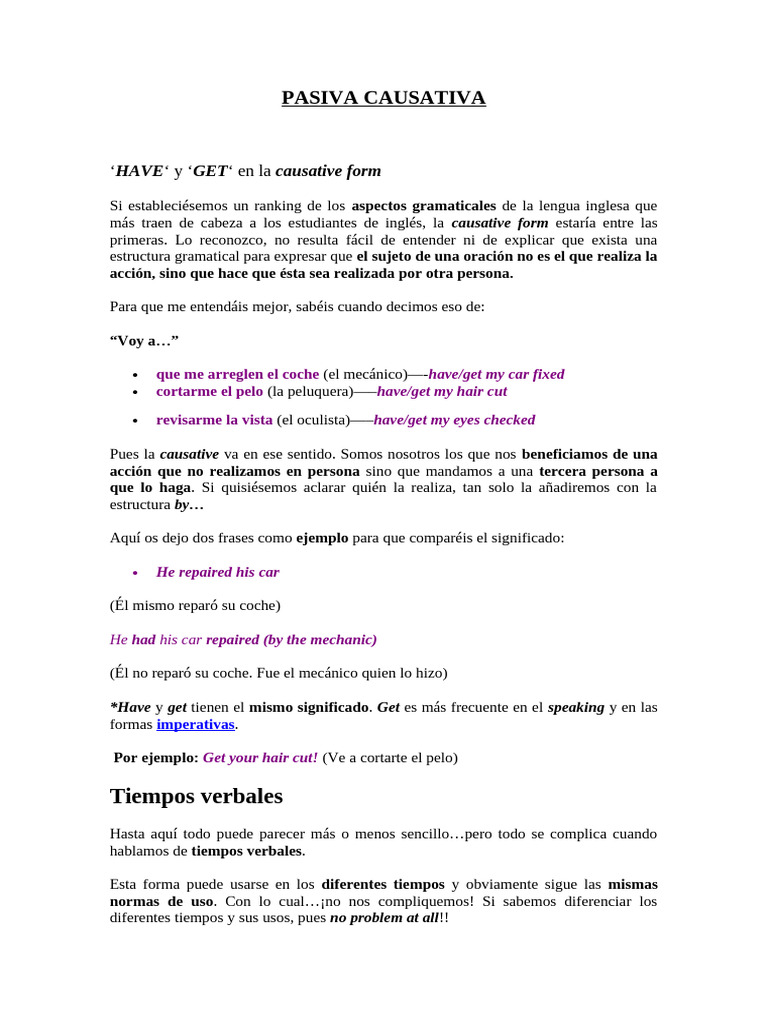 Causativa en inglés: Have y Get | PDF | Lingüística | Gramática