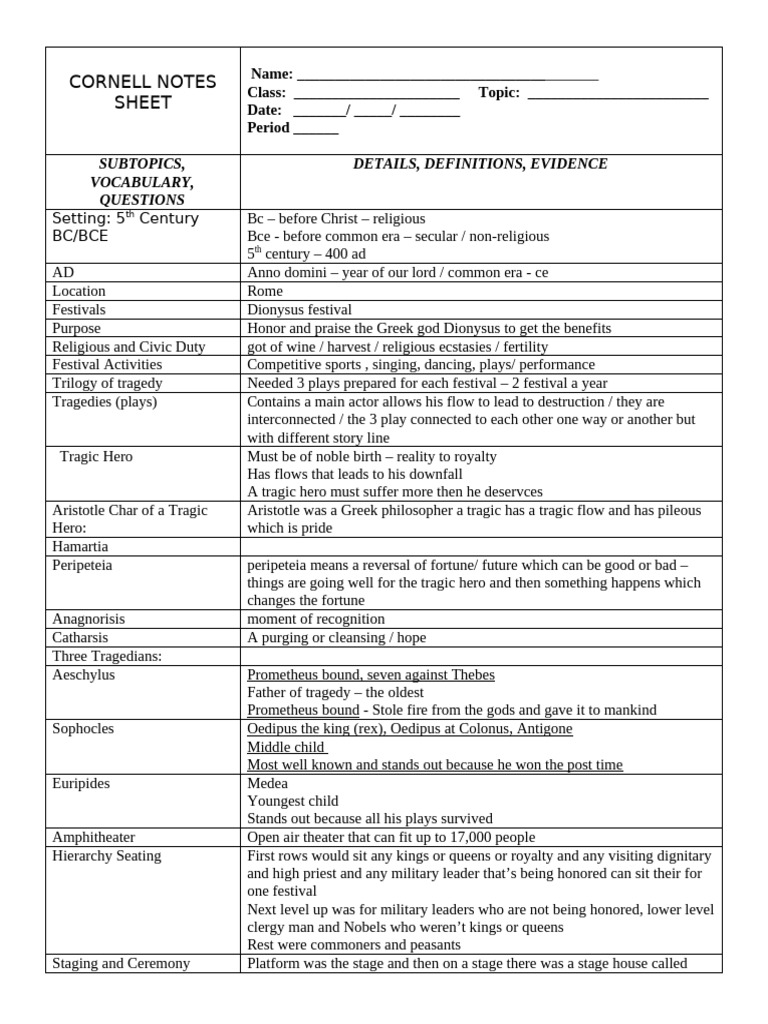 Ancient Greek Theater Class Notes 24 | PDF | Oedipus | Tragedy