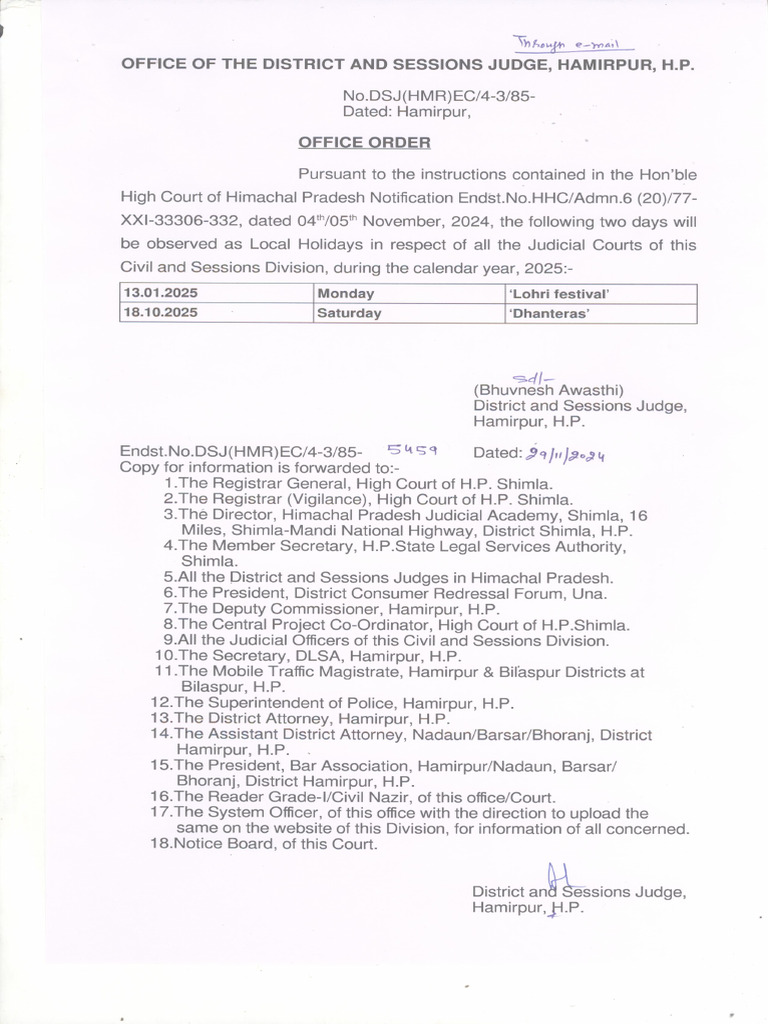 Office Order Local Holidays | PDF