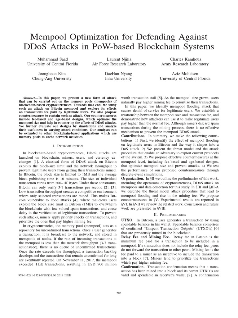 --粉塵對於Mempool的攻擊(UTXOs) - Mempool optimization for defending against DDoS attacks in PoW-based ...