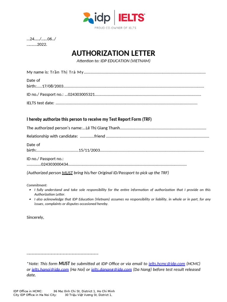 IDP-Authorization-Letter-Form | PDF | Ho Chi Minh City | Vietnam