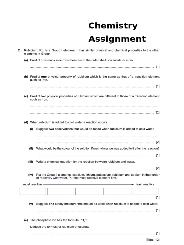 Chemistry Assignment | PDF