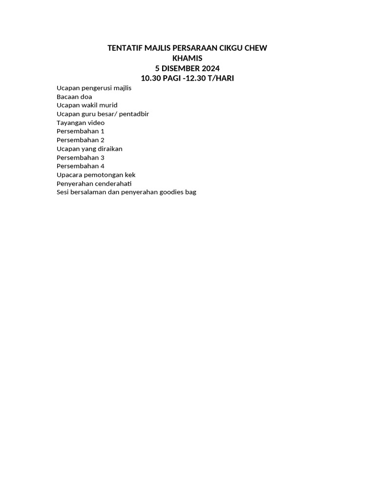 Tentatif Majlis Persaraan Cikgu Chew | PDF