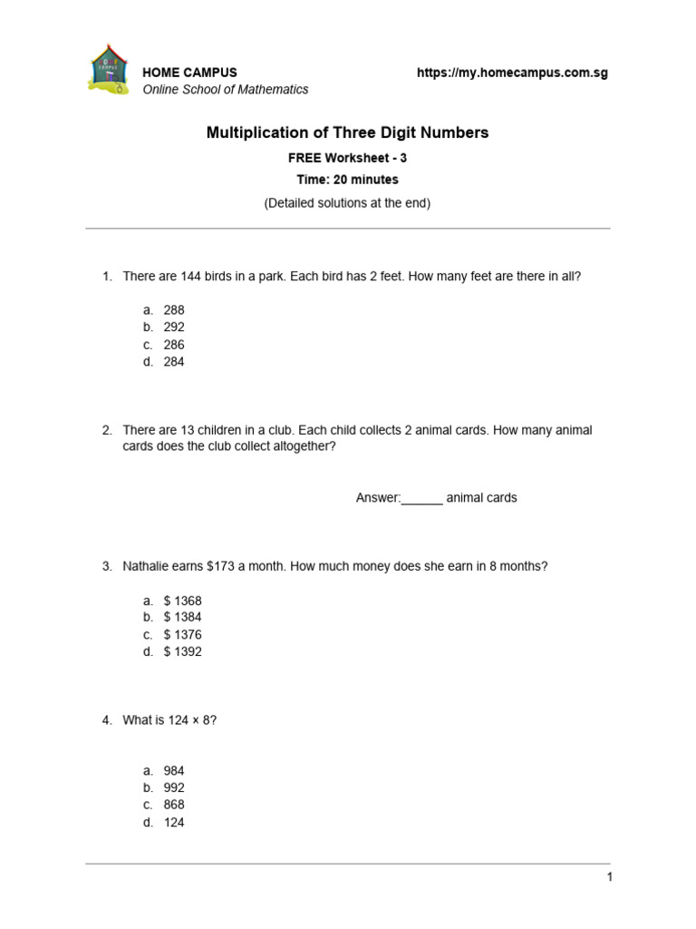 Multiplication With Regrouping Worksheet | PDF