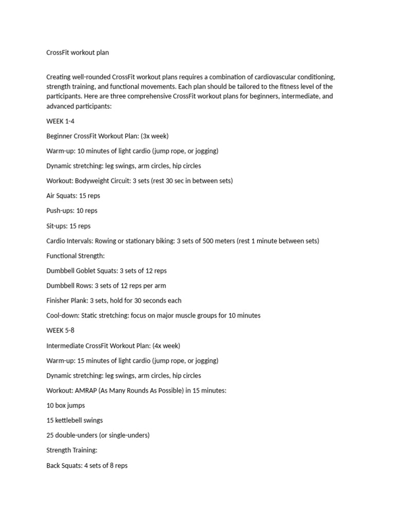 CrossFit workout plan | PDF | Strength Training | Physical Fitness