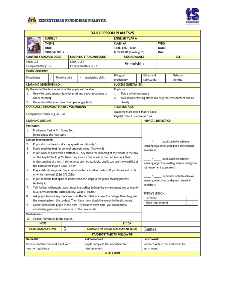BI Y6 LP TS25 (Unit 6 - How Is It Made - LP 81-96) | PDF | Lesson Plan | Vocabulary