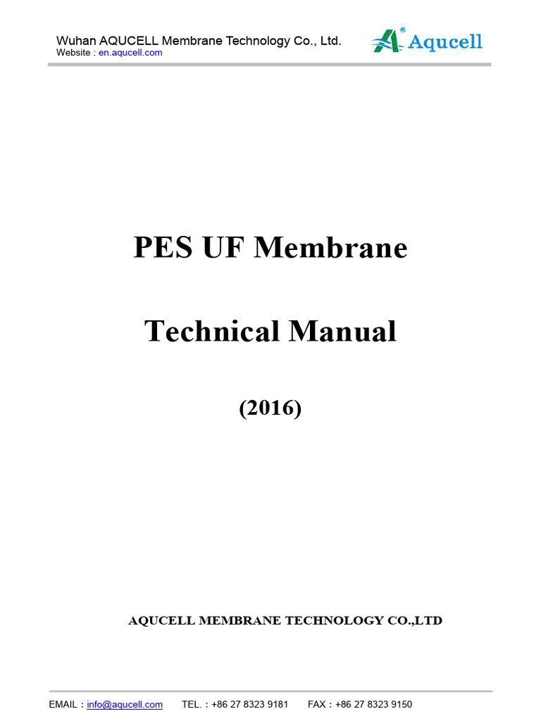 PES UF Membrane Technical Manual | PDF | Membrane Technology | Chemical Process Engineering