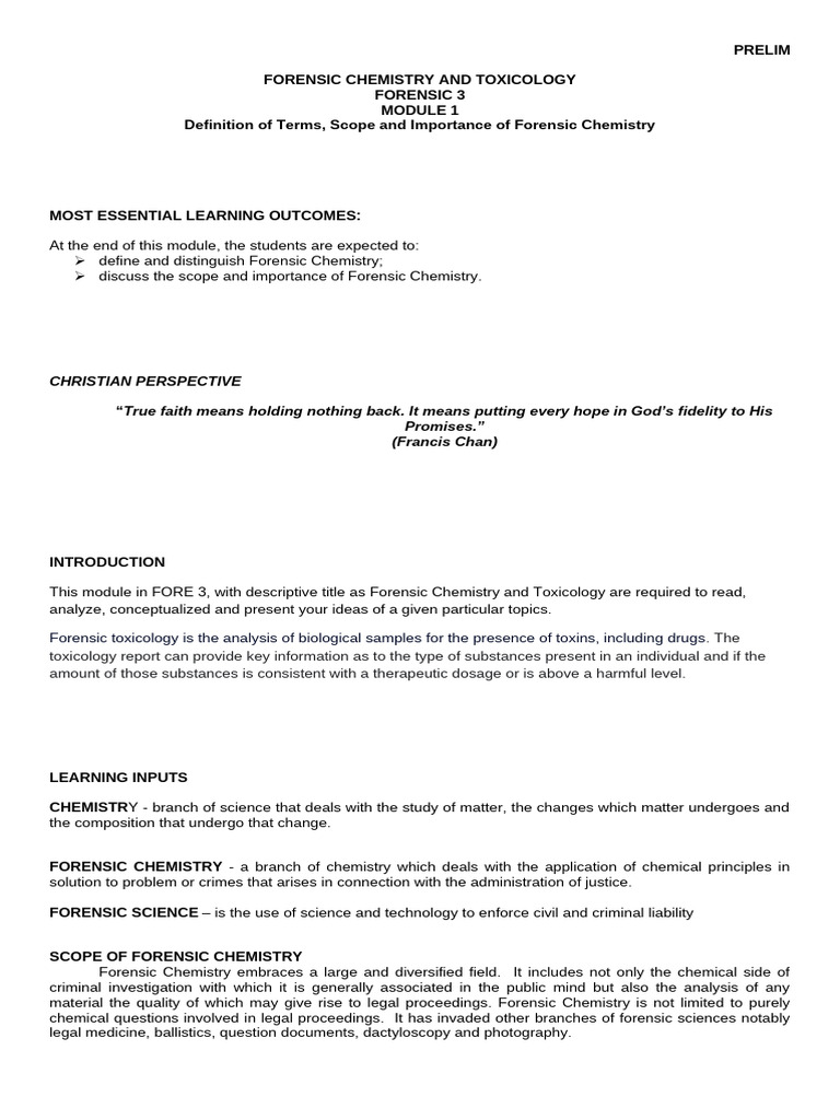 FBC Module 1 Forensic Chemistry and Toxicology 3 | PDF | Blood | Forensic Science