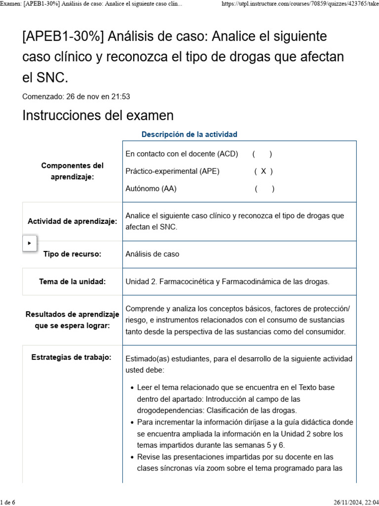 Examen - (APEB1-30 - ) Análisis de Caso - Analice El Siguiente Caso Clínico y Reconozca El Tipo ...