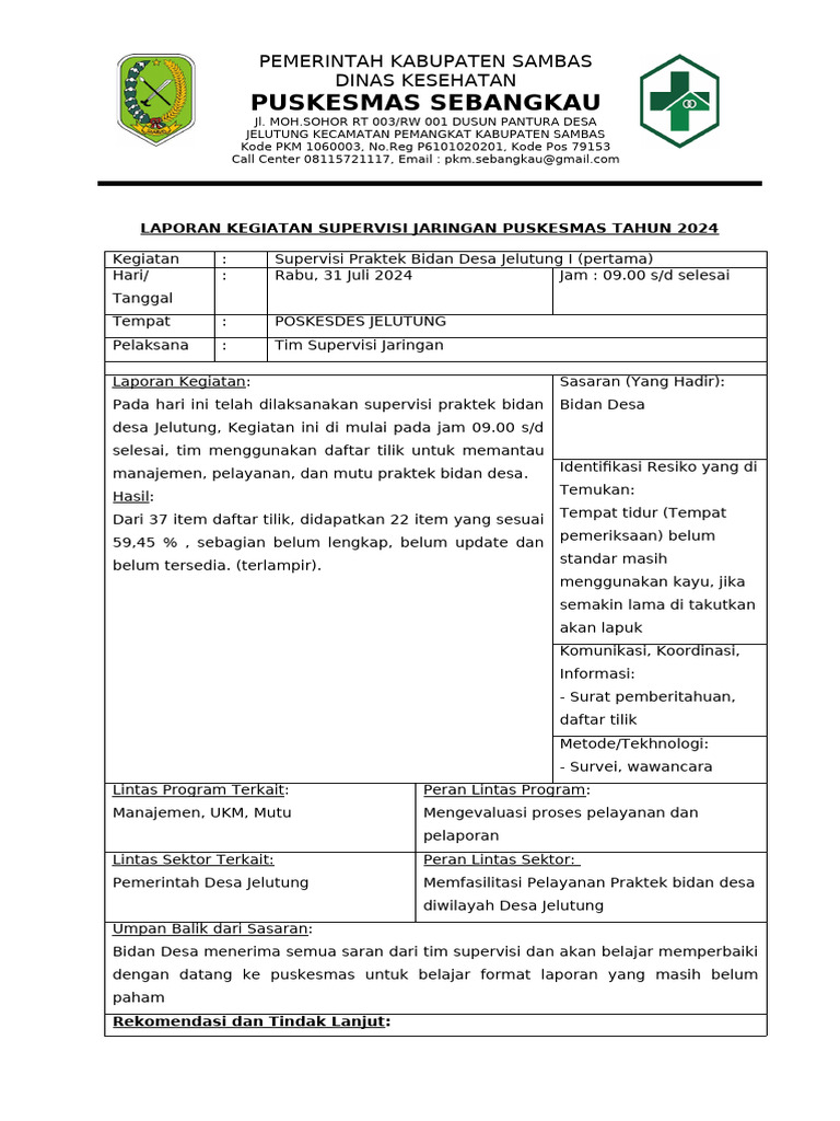 Hasil Supervisi Praktek Bidan Desa 2024 | PDF