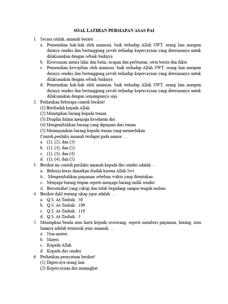 Contoh Perilaku Amanah dalam PAI | PDF