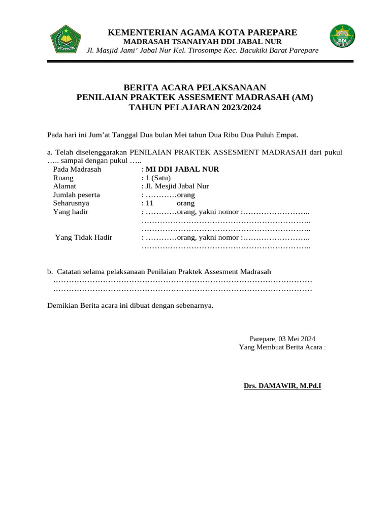 BERITA ACARA PRAKTEK AMBA 2023-2024 | PDF