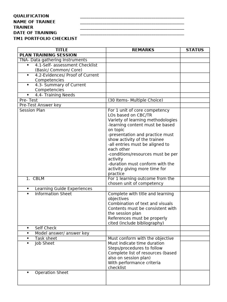 2017 Checklist of TM1 Portfolio2 | PDF