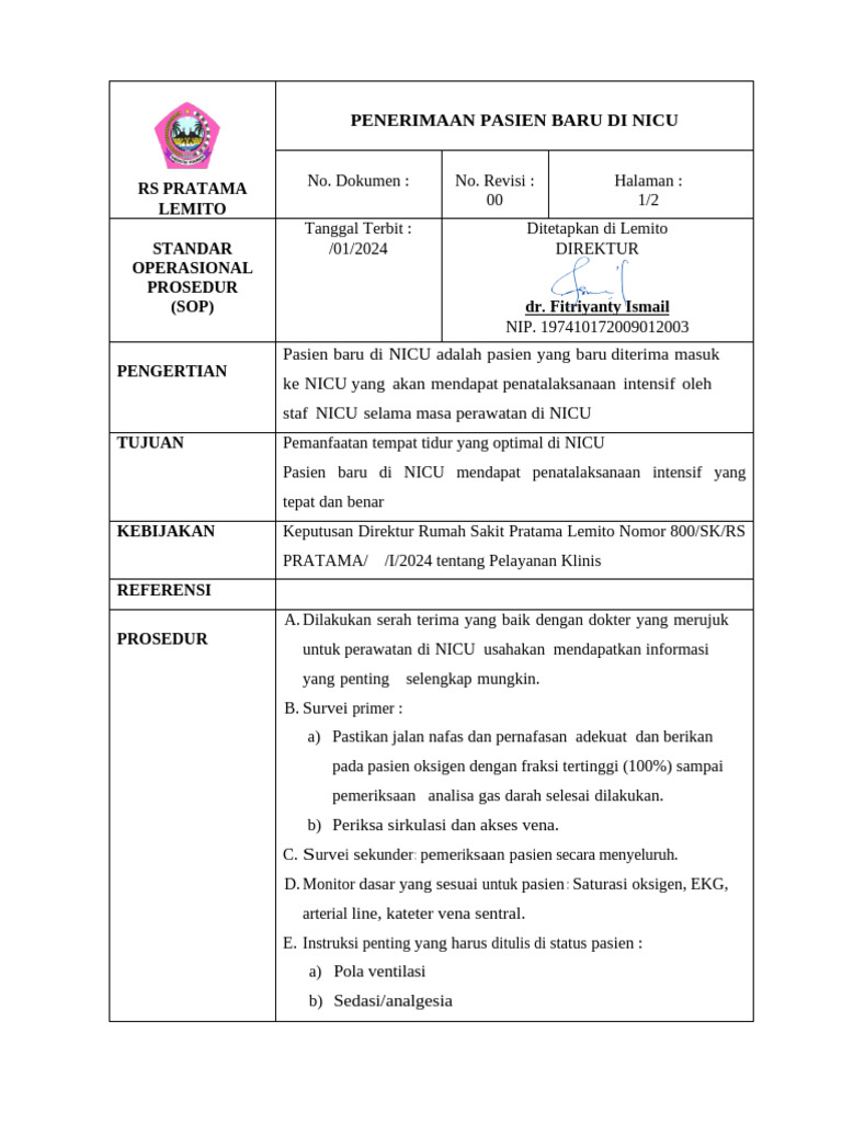 SOP NICU FIX | PDF