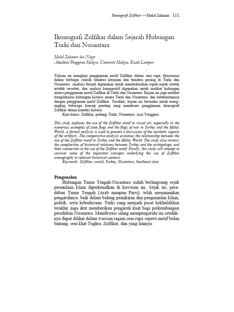 IKONOGRAFI ZULFIKAR HUBUNGAN TURKI DAN NUSANTARA | PDF