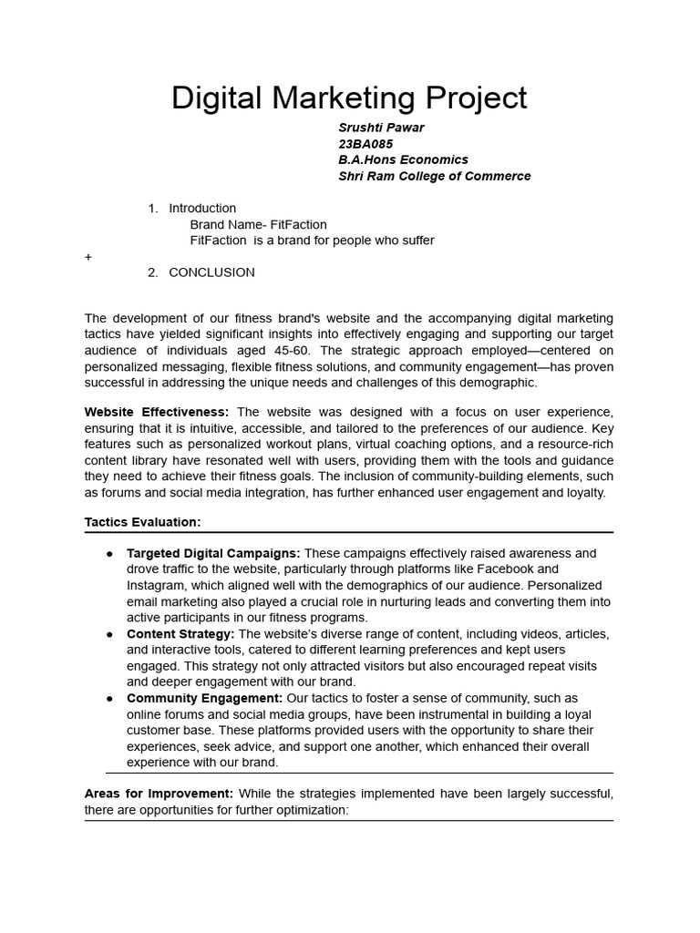 Digital Marketing Project | PDF | Physical Fitness | Digital Marketing