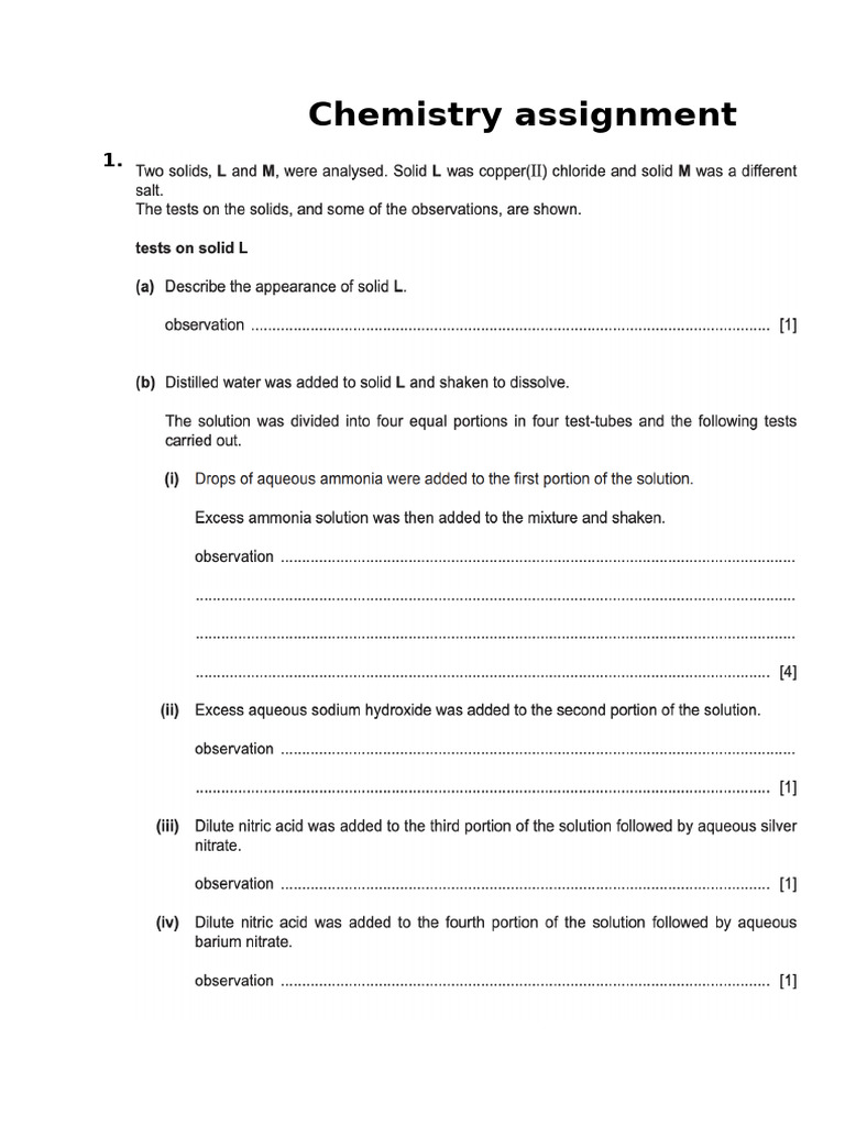 Chemistry assignment | PDF