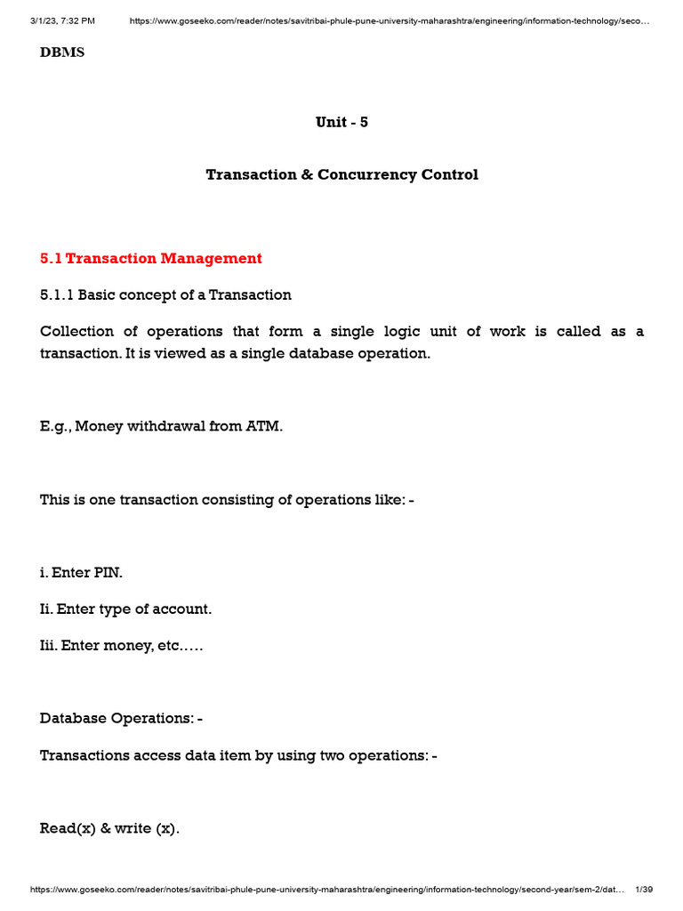 unit-5-transaction-concurrency-control | PDF | Database Transaction | Databases
