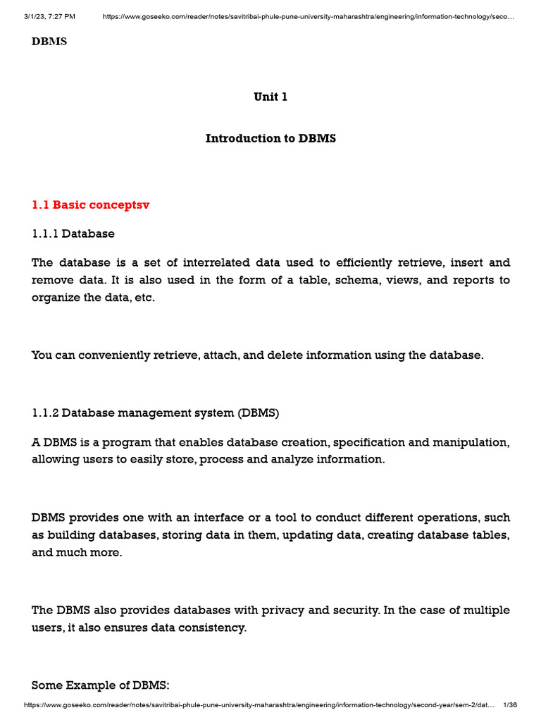 unit-1-introduction-to-dbms | PDF | Databases | Data Model unit-1-introduction-to-dbms | PDF | Databases | Data Model