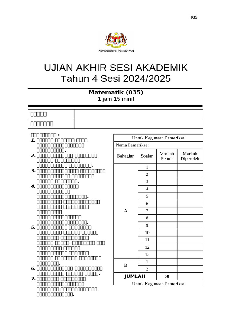 Uasa MT Tahun 4 2024 | PDF
