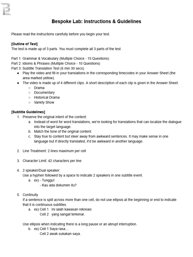 Bespoke Lab - Instructions & Guidelines (Malay) | PDF | Grammar | Human Communication