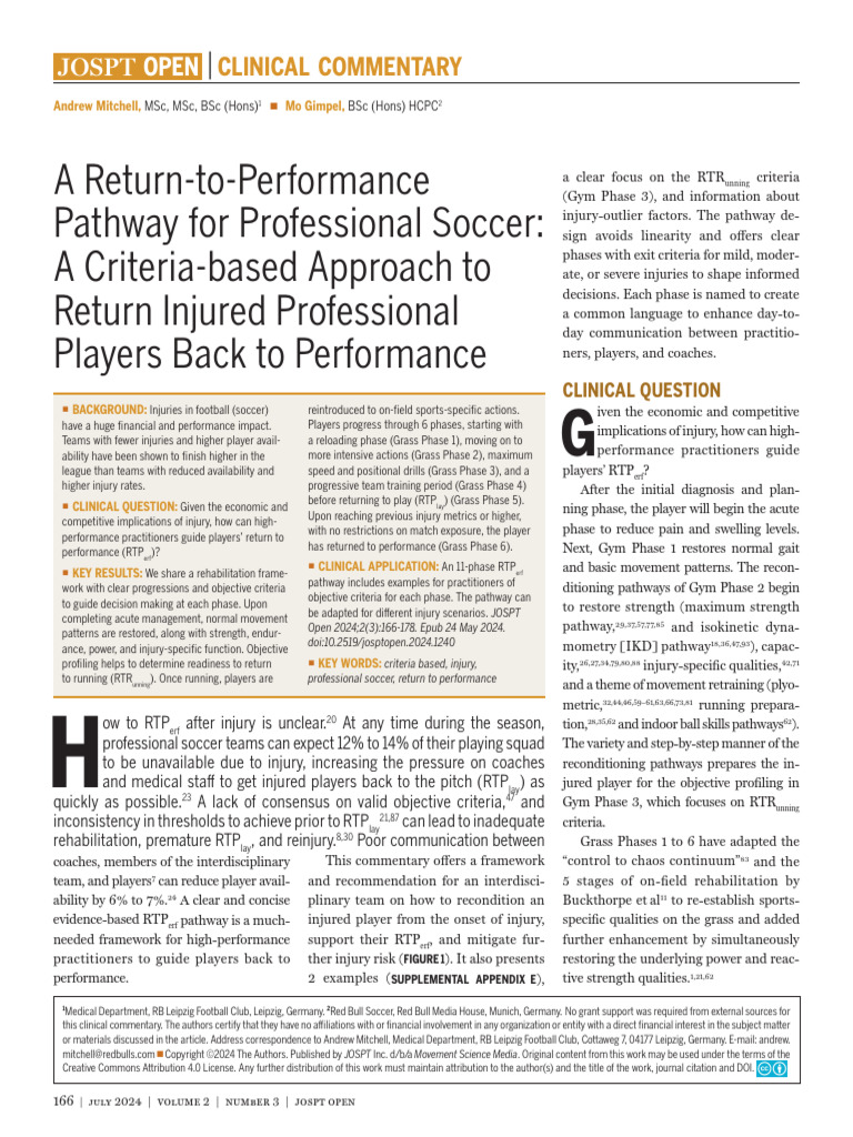 A Return-to-Performance Pathway For Professional Soccer | PDF ...