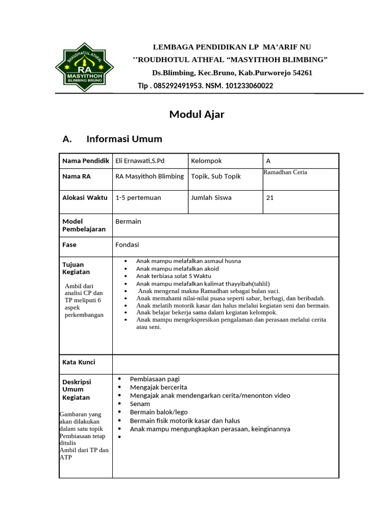 Modul Ajar Ramadhan Ceria Sem 2 | PDF