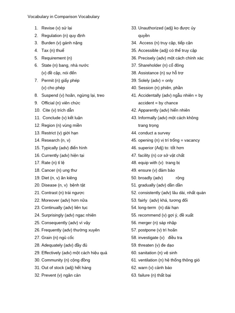 Vocabulary in Comparison Nghia | PDF