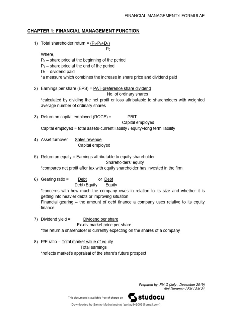ACCA Financial Management Formulae Guide | PDF | Net Present Value ...