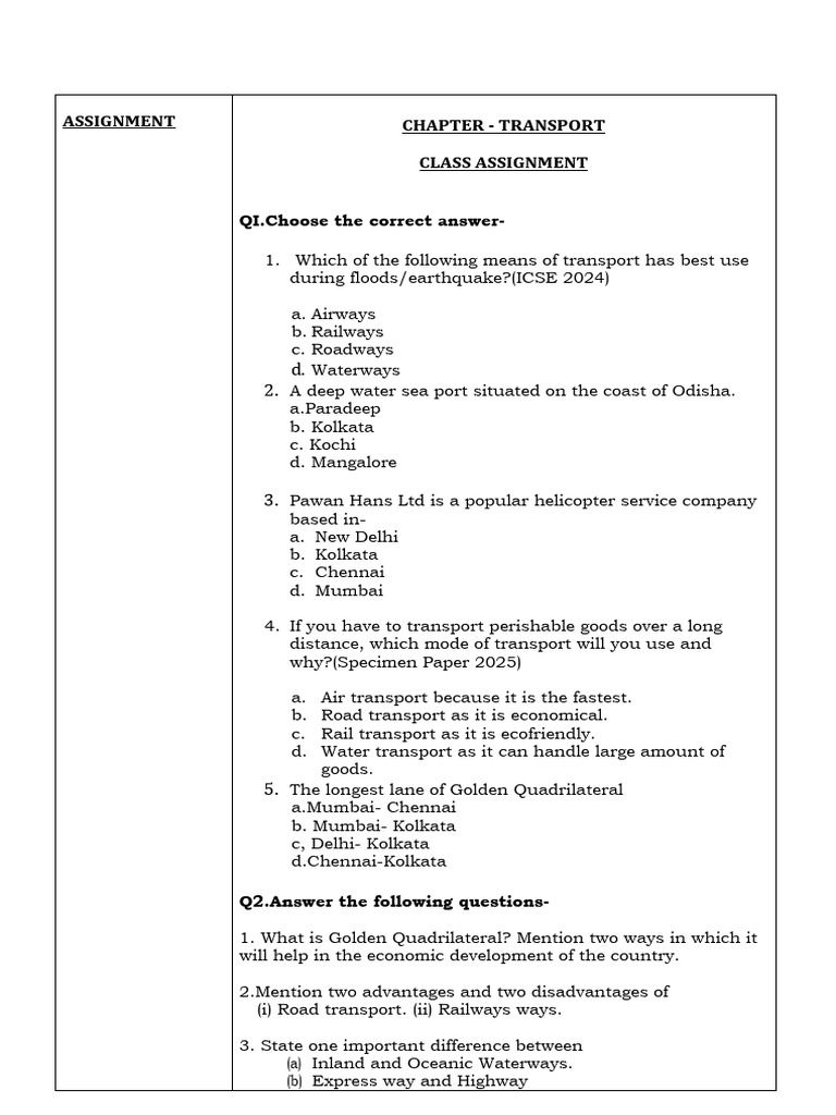 ASSIGNMENT TRANSPORT | PDF | Transport