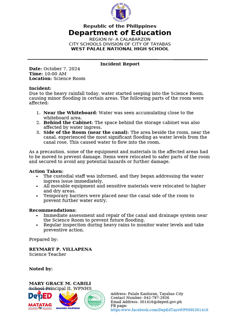 Incident Report | PDF | Flood | Natural Disasters