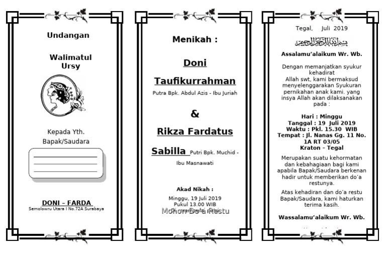 Undangan Walimatul Ursy Lipat 3 Doc 3 - Kanalmu | PDF