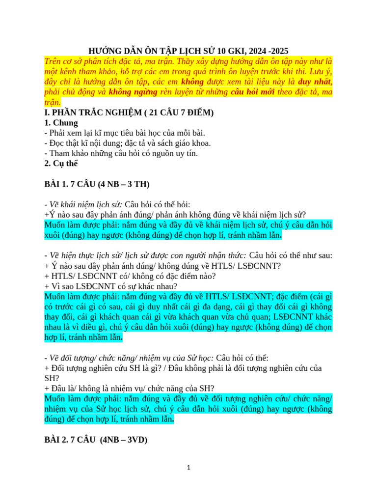 Hướng-Dẫn-Ôn-Tập-Ls-10-Gki 2 | PDF